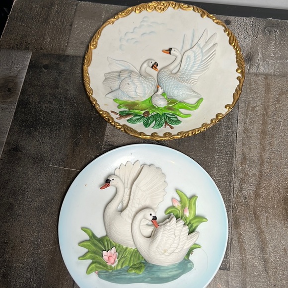 Accents | Vintage 3d Plate Swans Wbaby Ceramic Collector Wall Decor And ...